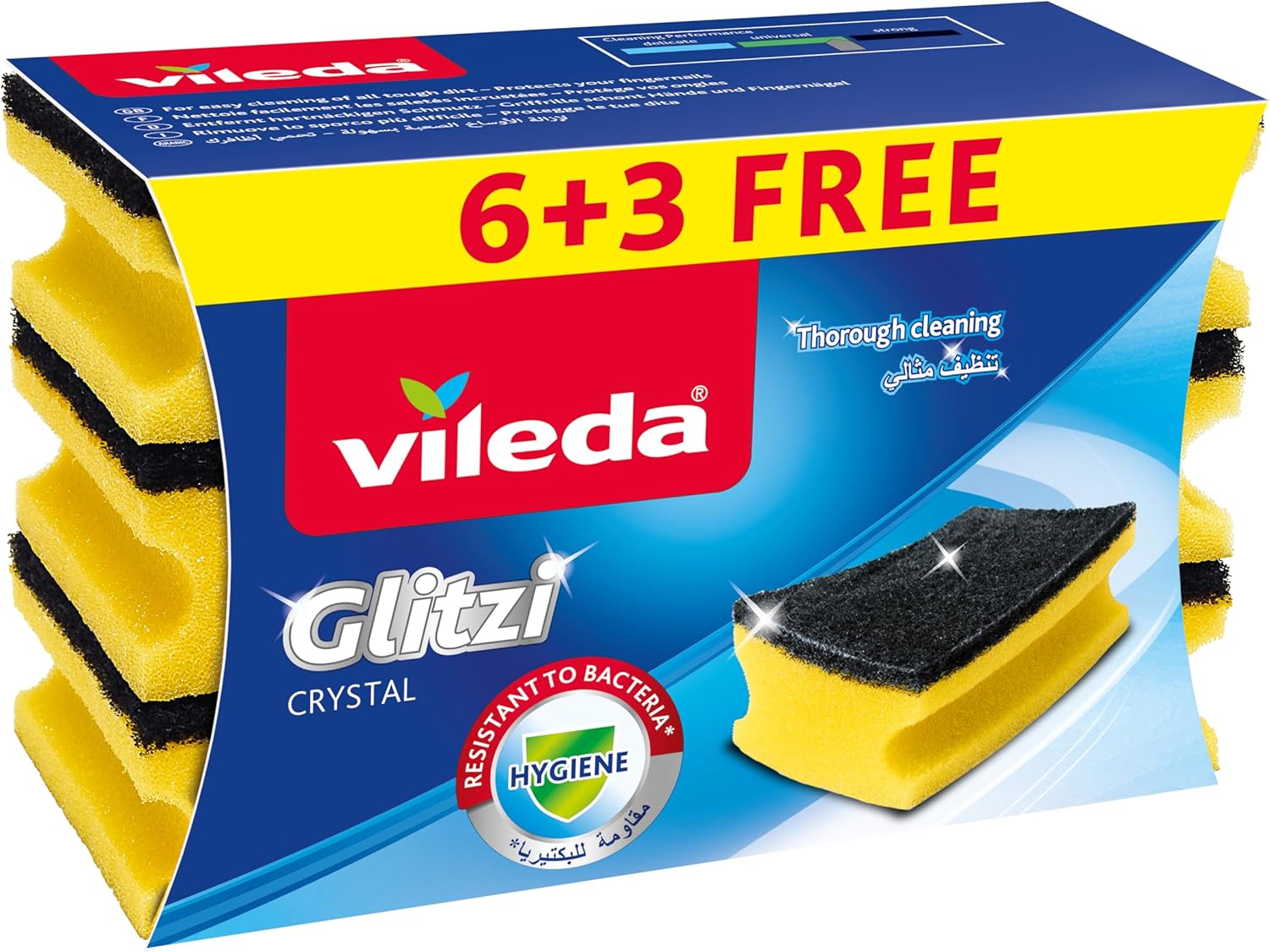 Vileda Glitzi Crystal Sponge 6+3 pcs high foam dishwashing scourer For ...