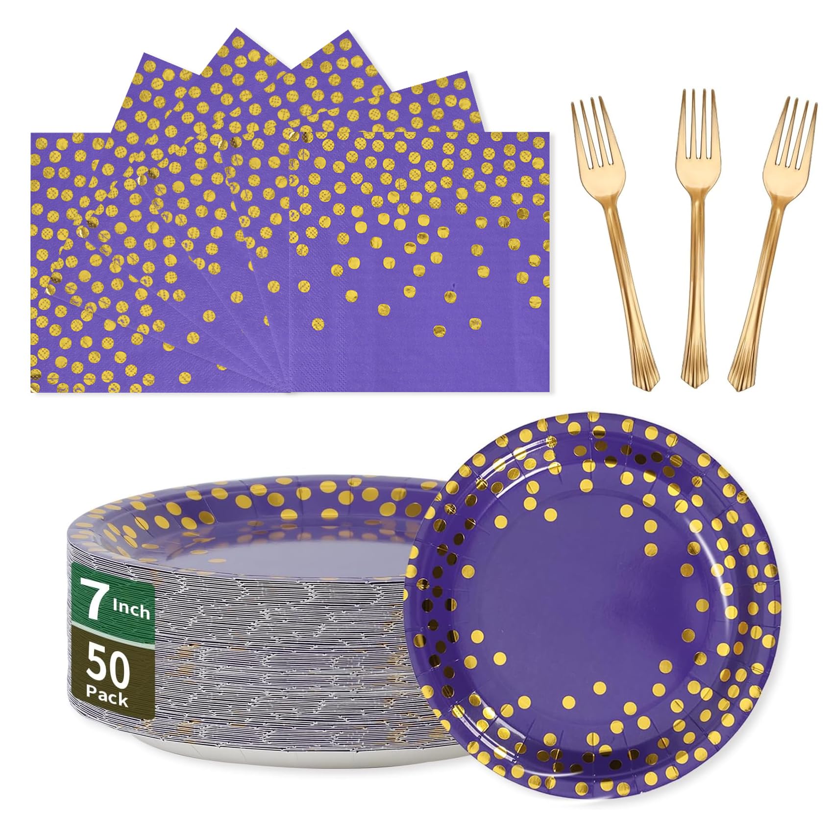 Amazon.com: CENLBJ Purple and Gold Paper Tableware Set-150PCS-50 x 7 ...