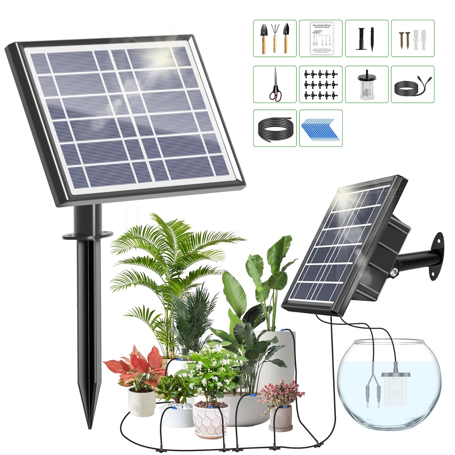 Amazon.com : Solar Automatic Drip Irrigation Kit System FOUSIUTIM Solar ...