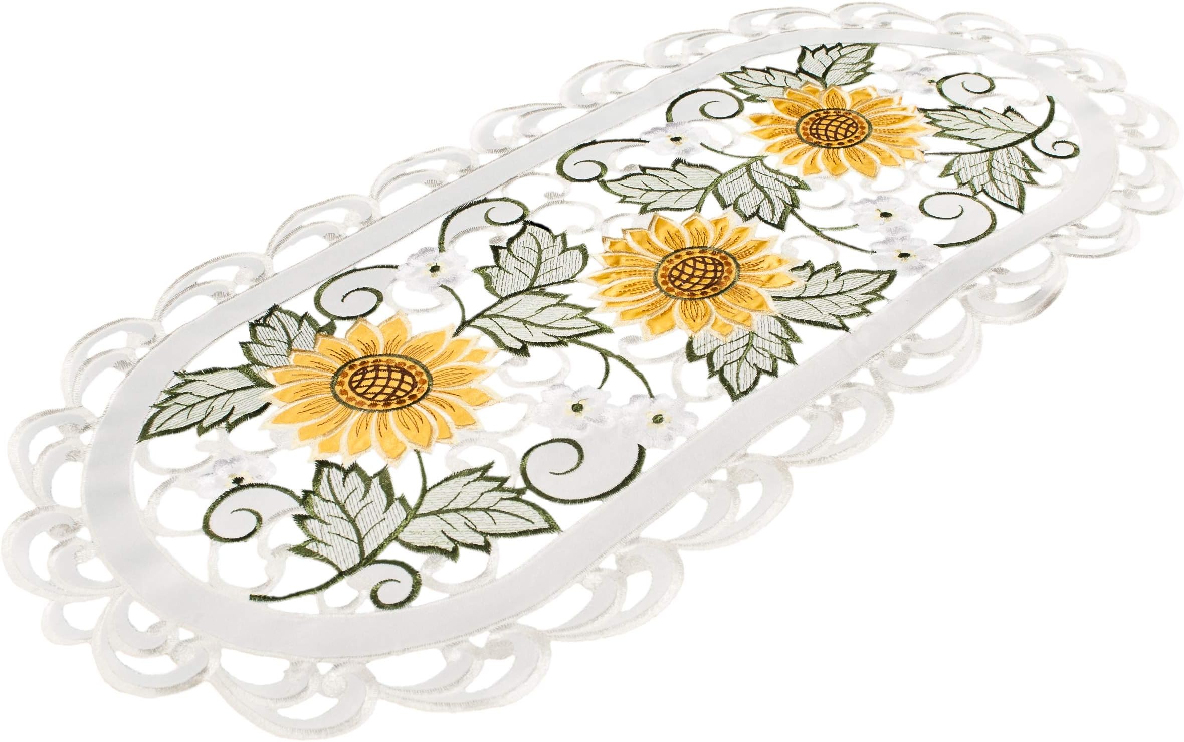 Amazon.com: Embroidered Open Weave Sunflower and White Daisy on Ivory ...