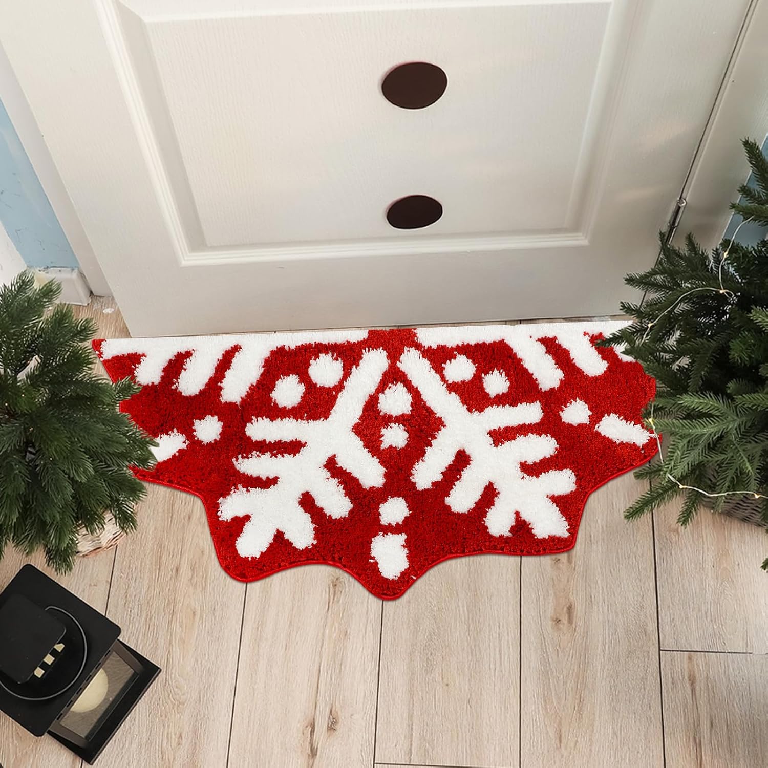 Amazon.com: Tinideya Red Winter Snowflake Bathroom Rugs Semi Circular ...