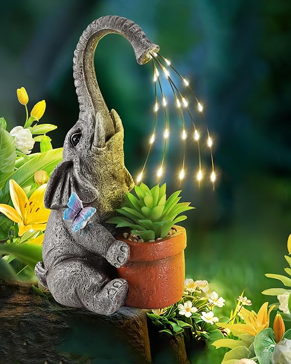Amazon.com: iStatue Solar Elephant Figurine with Succulent Plant Pot ...
