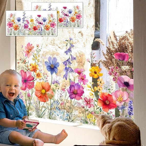 Amazon.com: 2 Sheets Flower Window Stickers, Flower Window Clings for ...