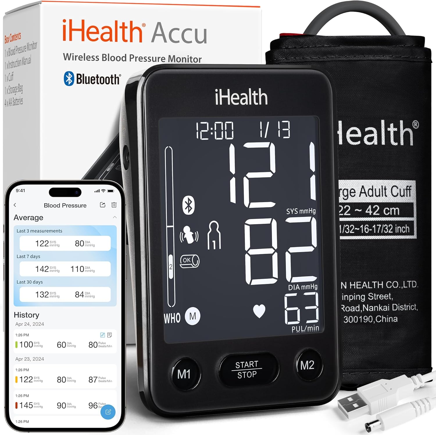 Amazon.com: iHealth Accu Blood Pressure Monitor – 4.5" Large LCD ...