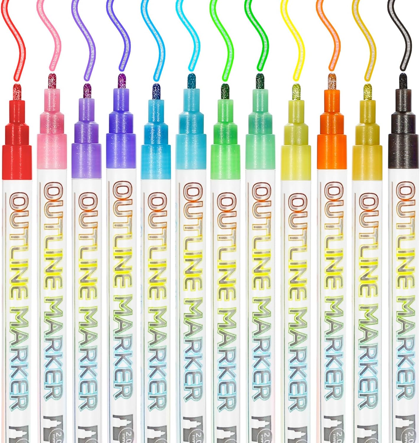 Amazon.com : Dacono Double Line Outline Pens, 12 Colors Shimmer Outline ...