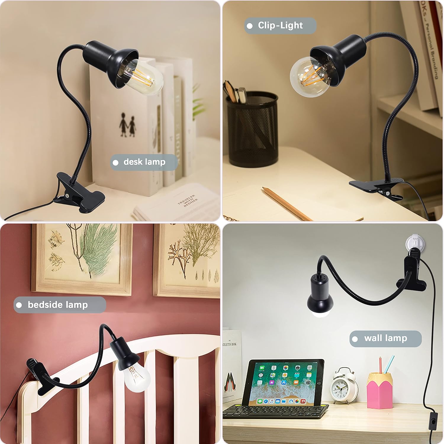 Clip on E27 Bulb Holder Metal Clip on Light, Flexible E27 Lamp Holder ...