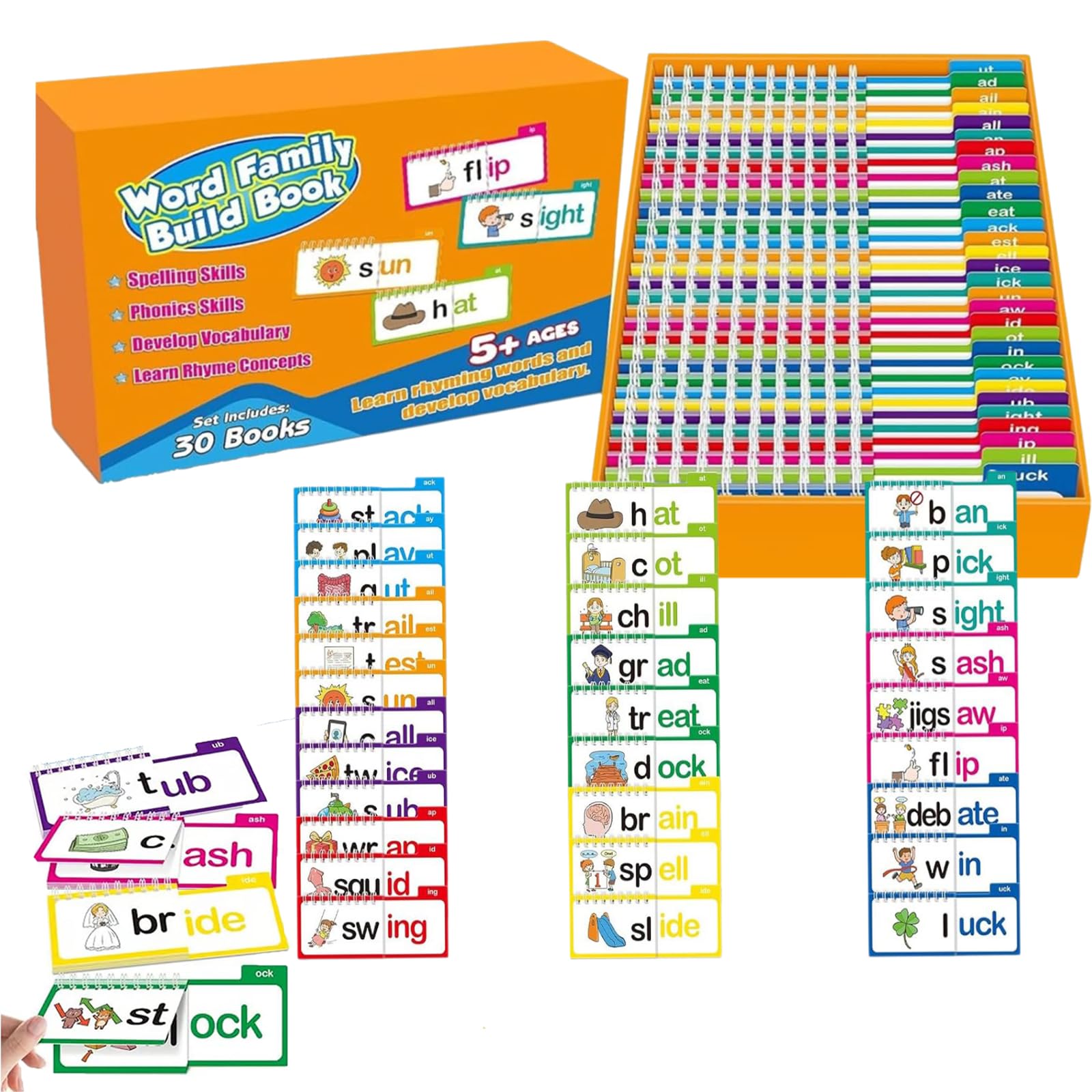 Phonics Flash Cards Word Families Flip Book - 30 Interactive Phonics ...