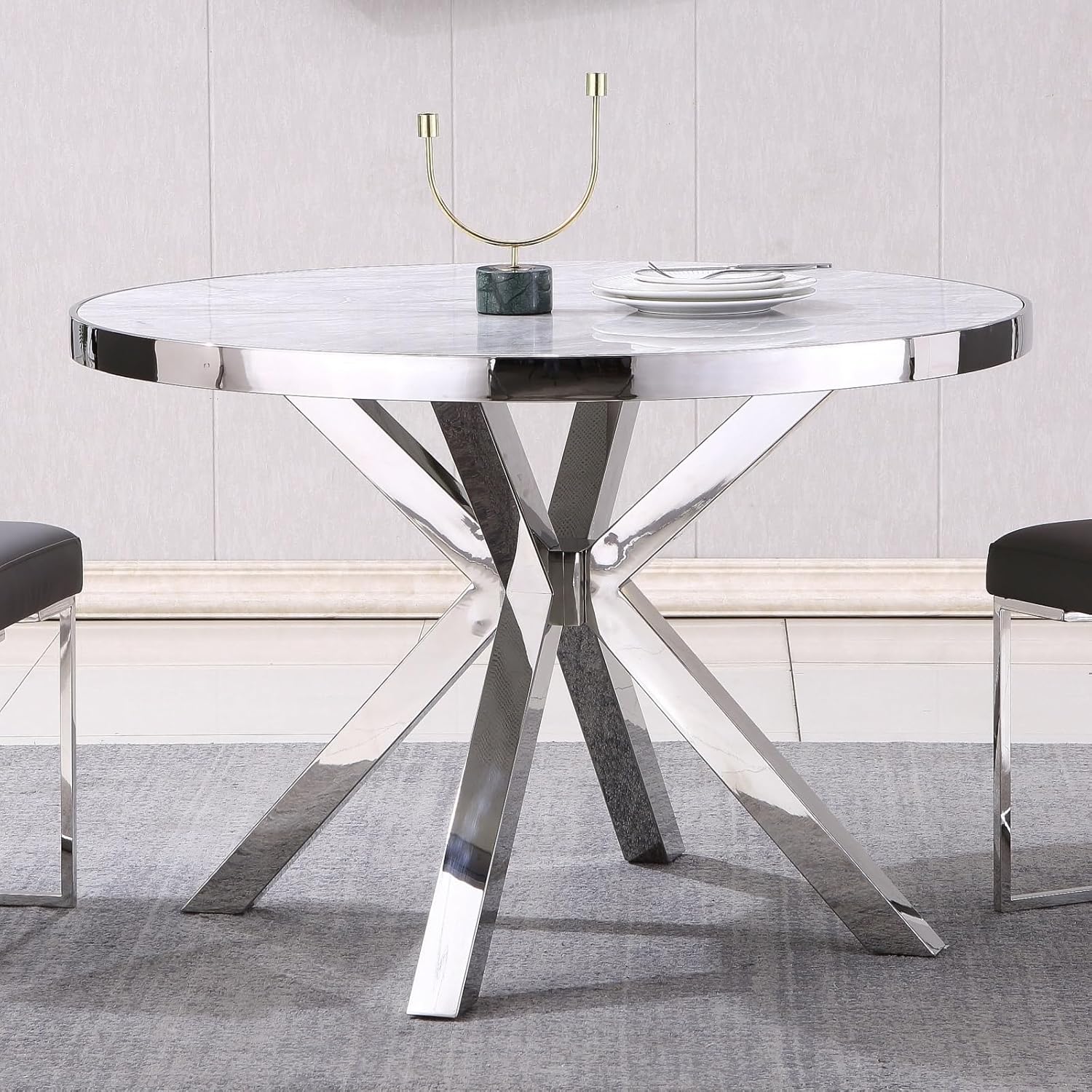 Amazon.com - AZhome Round Dining Table, 45 inch Grey and Silver Round ...