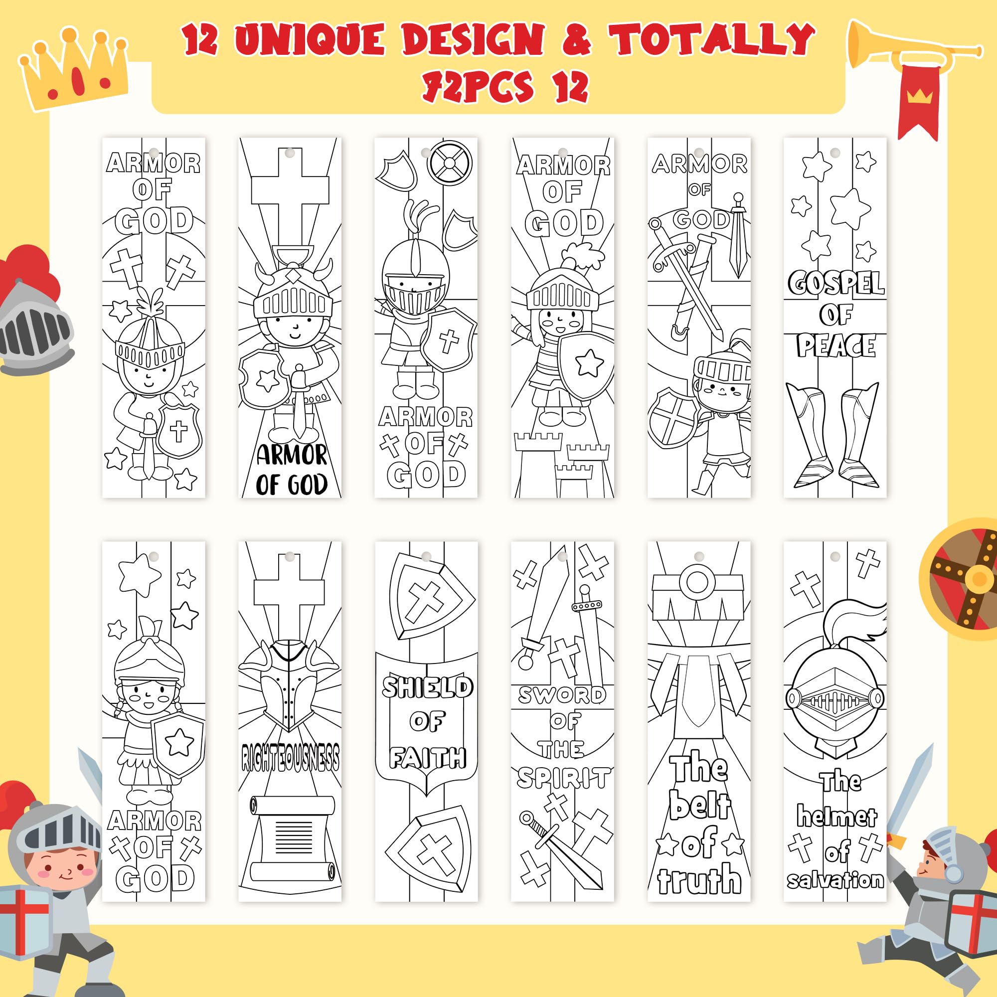 Snapklik.com : 75Pcs Armor Of God Color Your Own Bookmarks Religious ...
