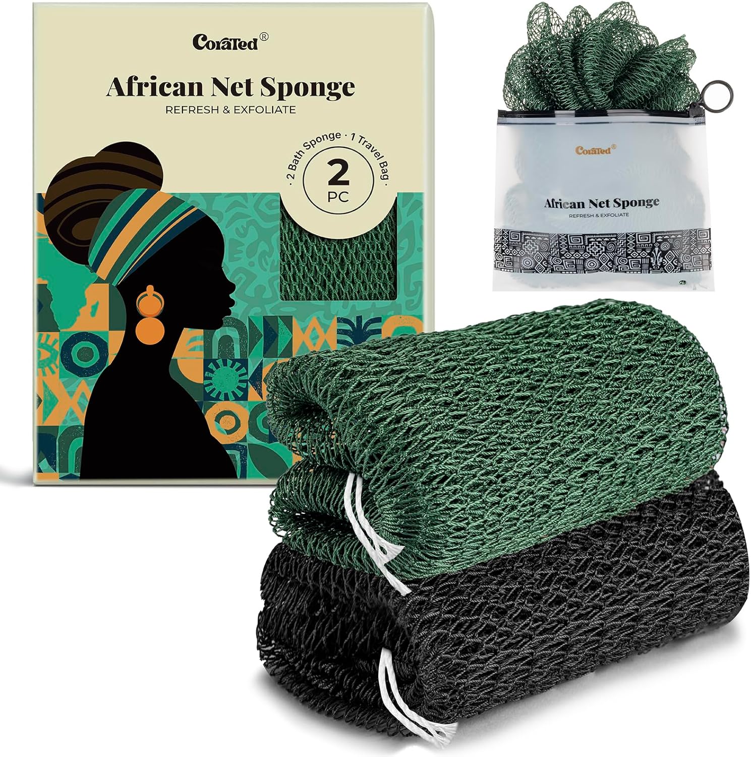 CORATED 2pcs African Exfoliating Net Sponge - Bath & Shower Net Sponges ...