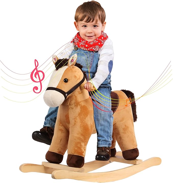Amazon.com: Rock My Baby Plush Rocking Horse, Soft Filling Ride on Pony ...