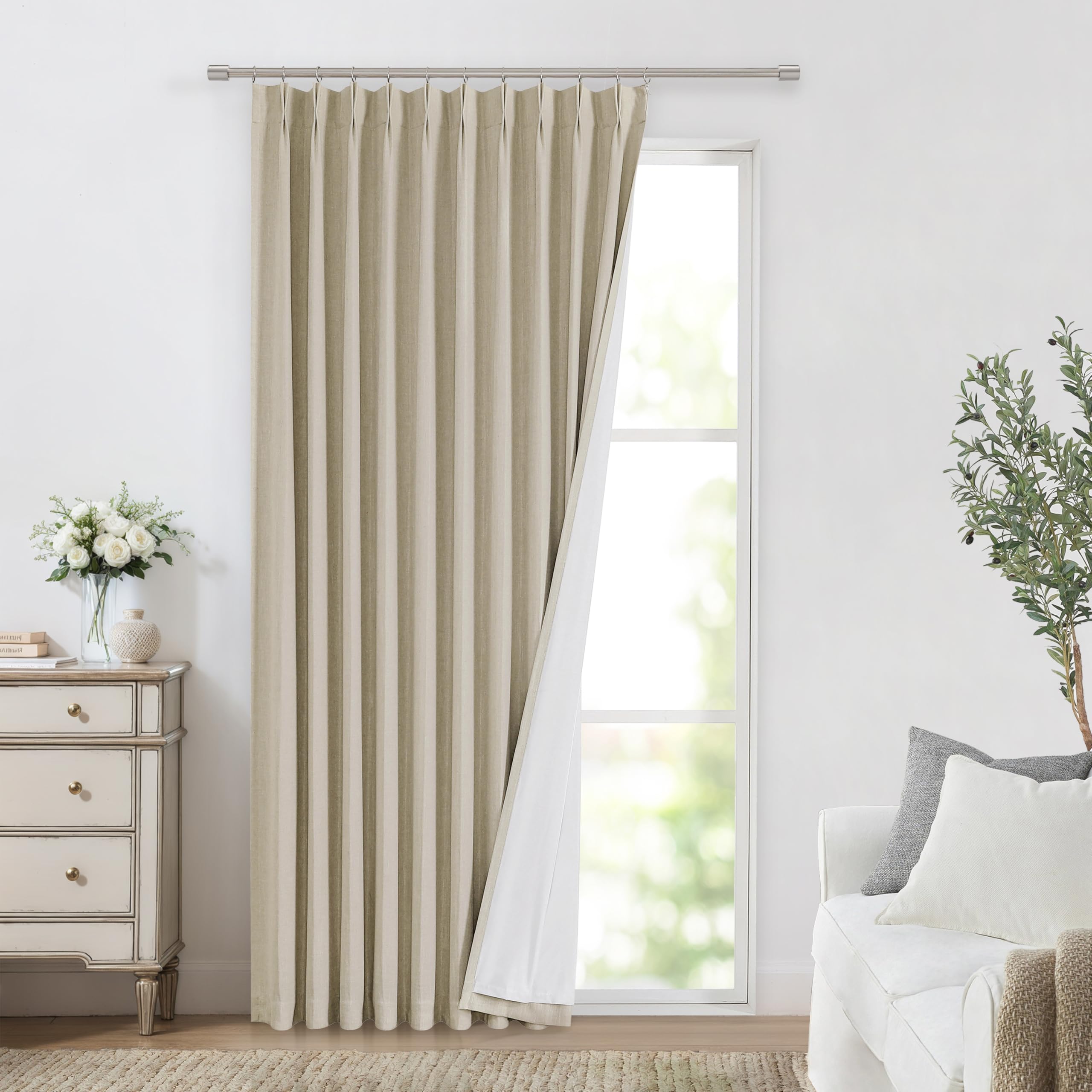 Amazon.com: Vision Home Sand Pinch Pleated Full Blackout Curtains Linen ...