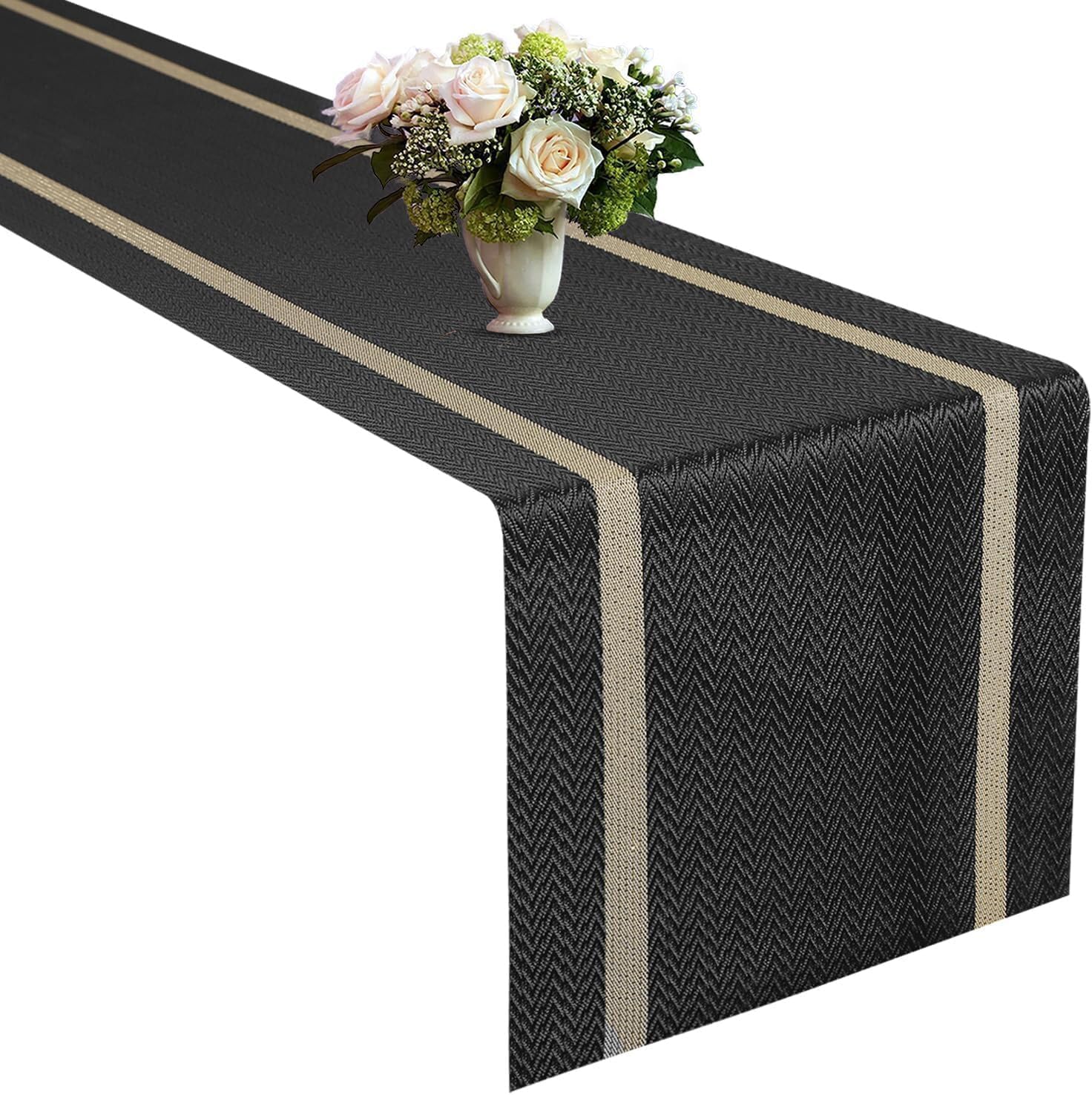 Amazon.com: FAVE Woven Vinyl Table Runner Black Table Runner Woven with ...