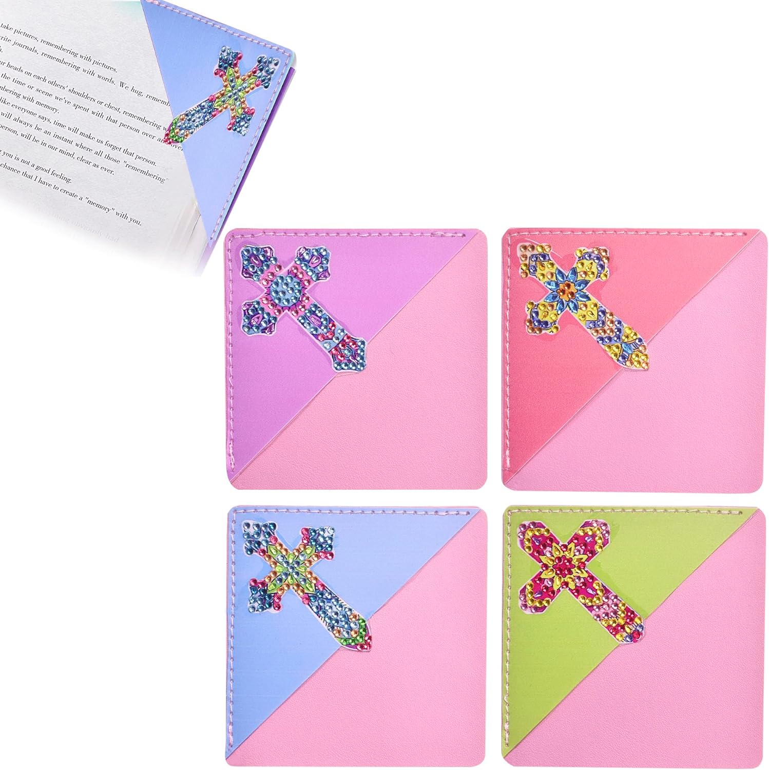 Amazon.com: LUSandy 4Pcs DIY 5D Cross Diamond Painting Corner Bookmarks ...