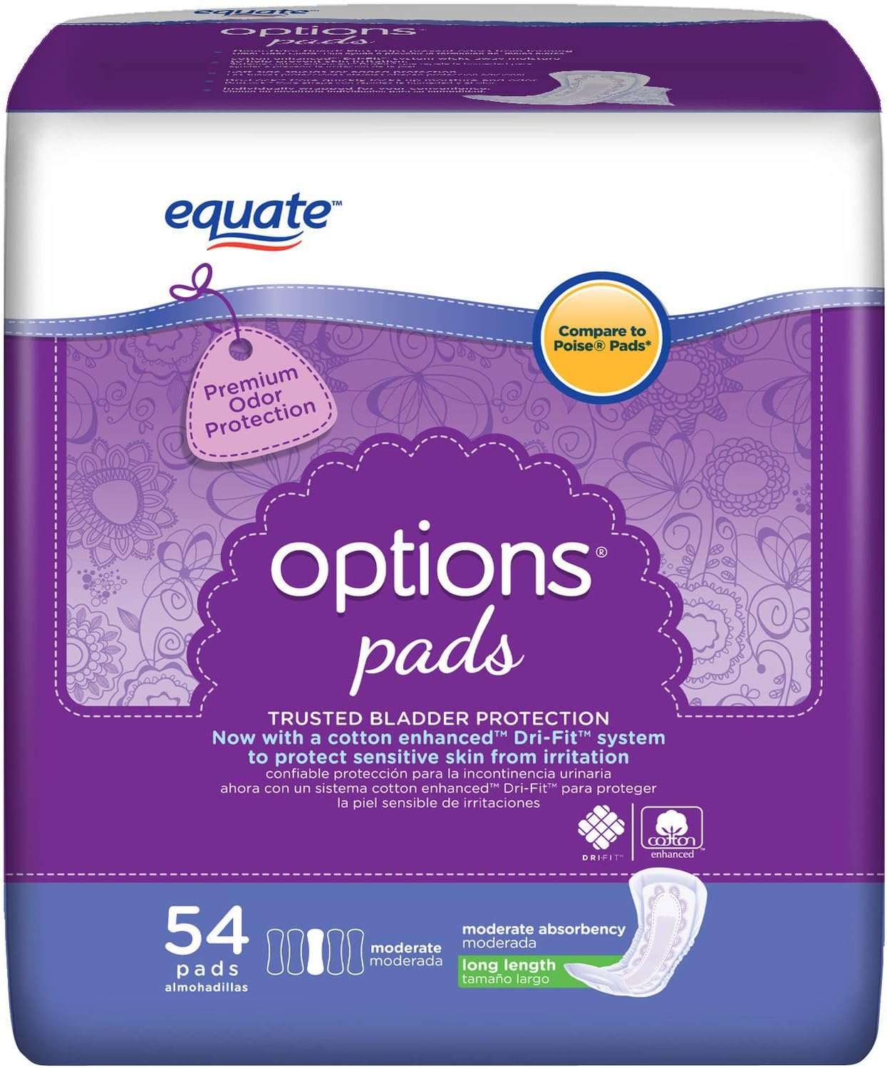 Amazon.com: Equate Options Pad Long Length Moderate Absorbency (Compare ...