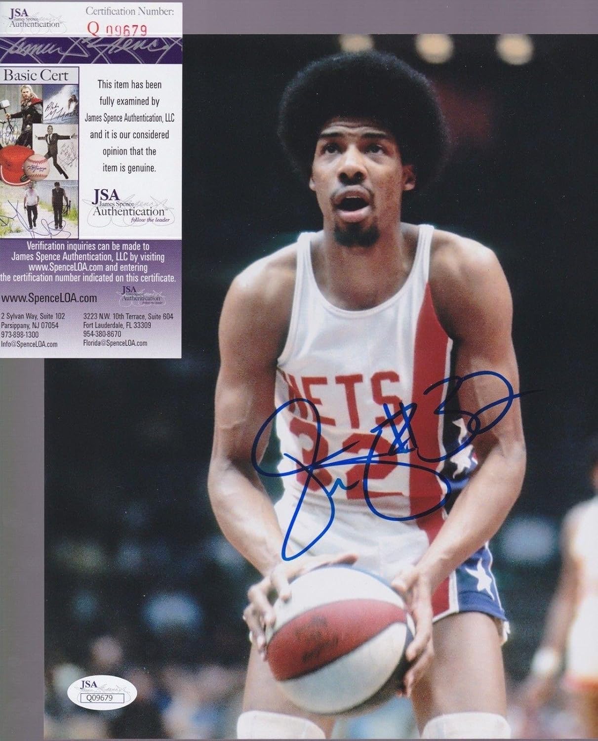 JULIUS ERVING "DR. J" Signed NJ NETS 8x10 photo + COA Q09679 - JSA ...