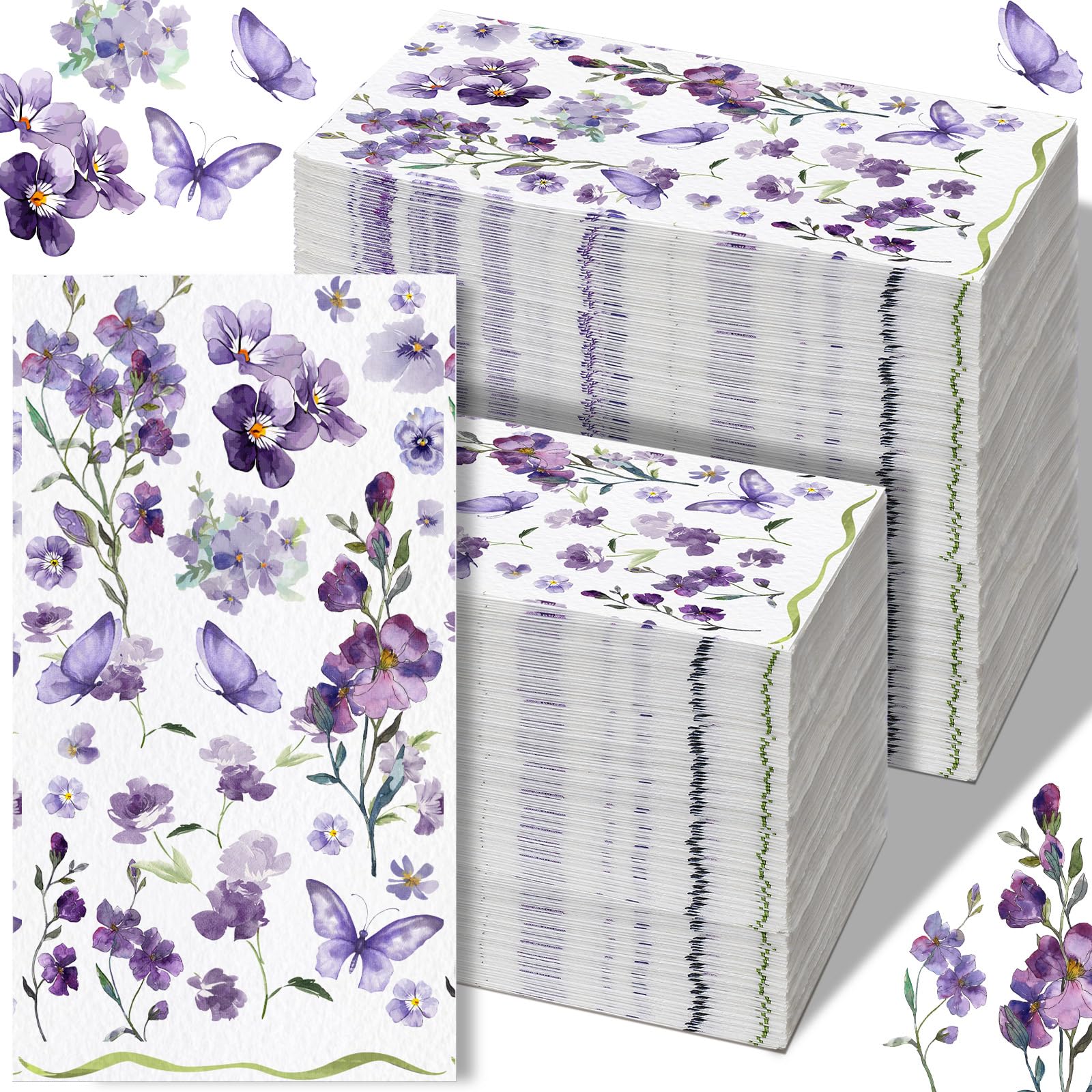 Amazon.com: Epakh 200 Pcs Bulk Purple Floral Napkins Guest Towels 2 Ply ...