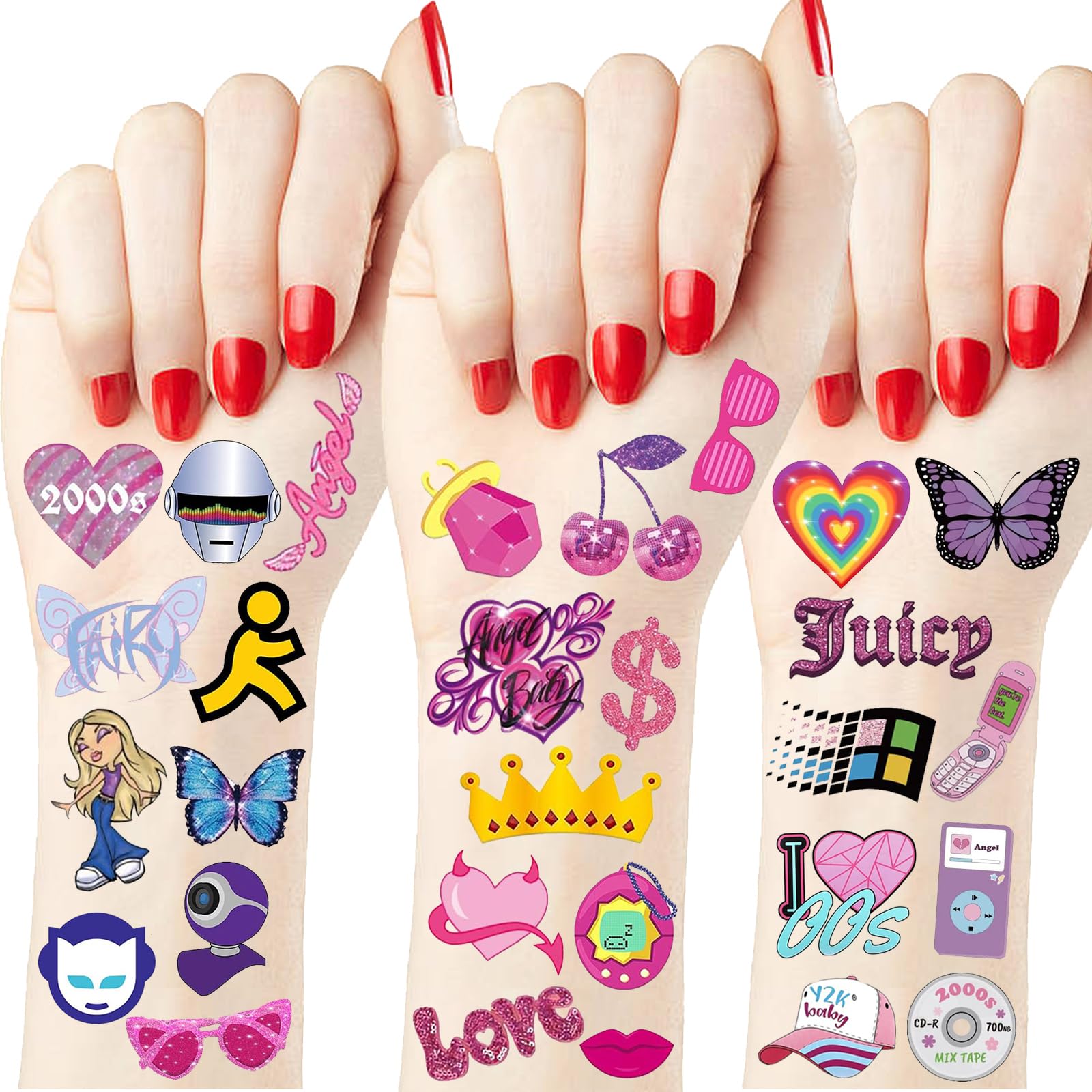 Amazon.com : Y2K Temporary Tattoos Stickers 2000's Pink Retro Birthday ...