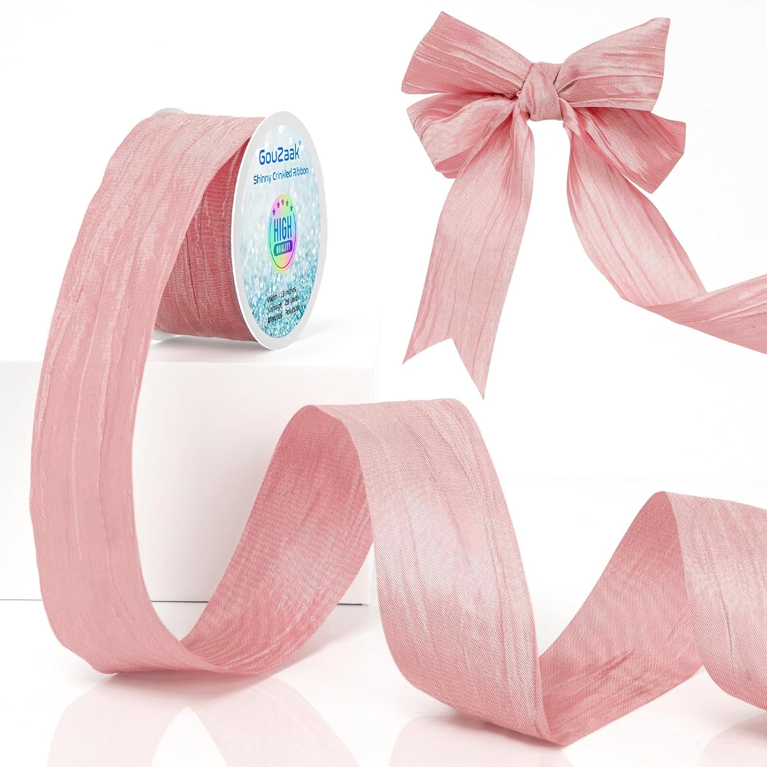 Amazon.com: GouZaak 1.5 Inch x 25 Yards Pink Fabric Crinkled Ribbon ...