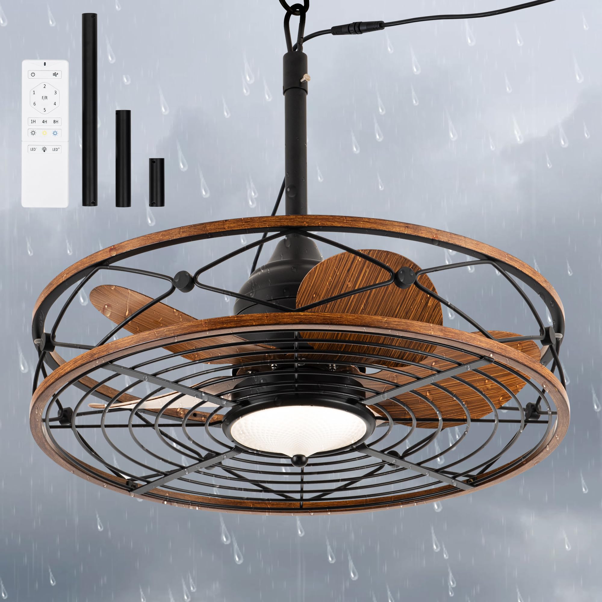 TIFEROR Outdoor Ceiling Fan with Light and Remote Control, 24 "Wet ...