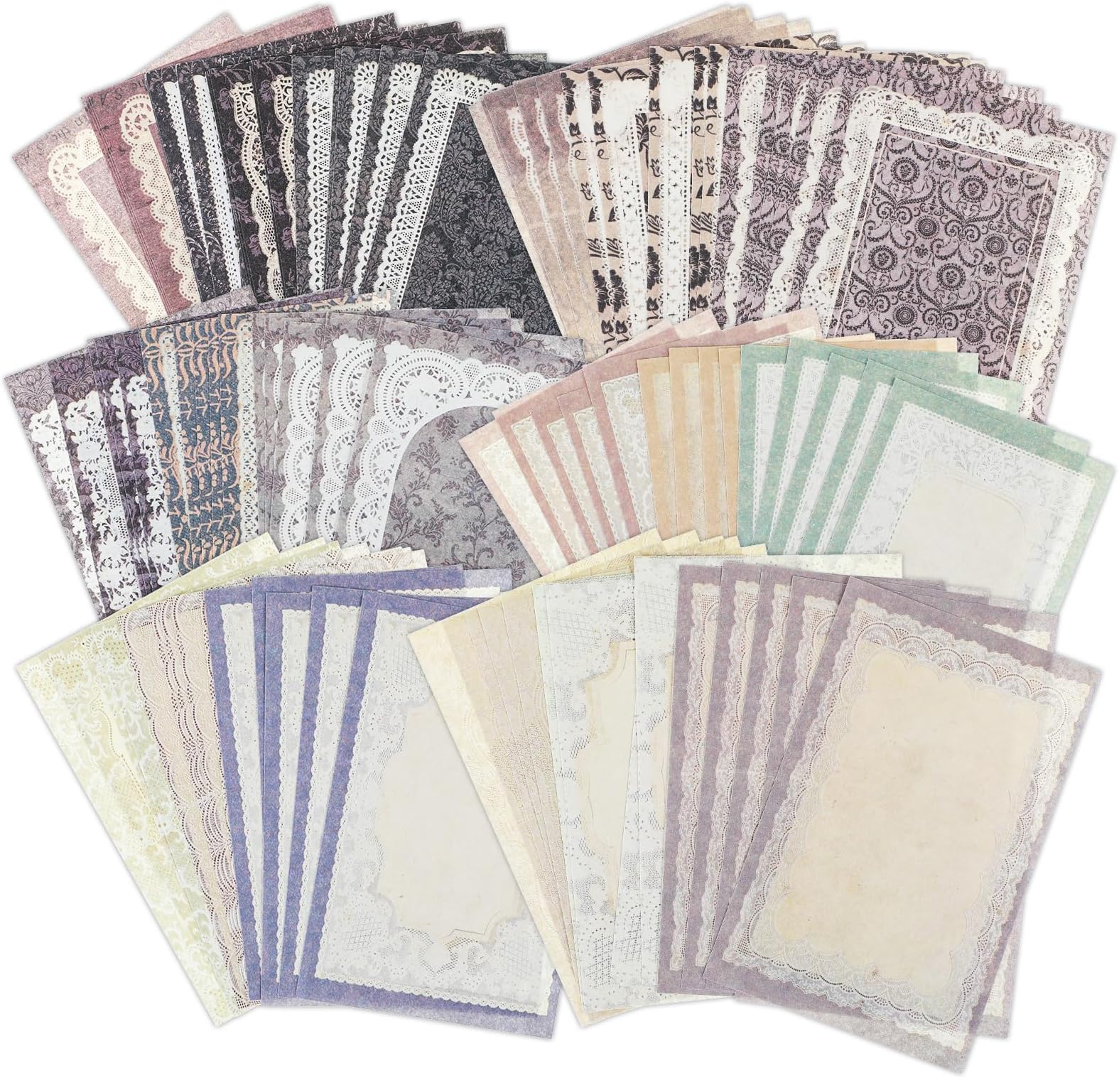 Qianyu 100 Sheets Lace Edged Scrapbook Vintage Cutouts Decorative Paper ...