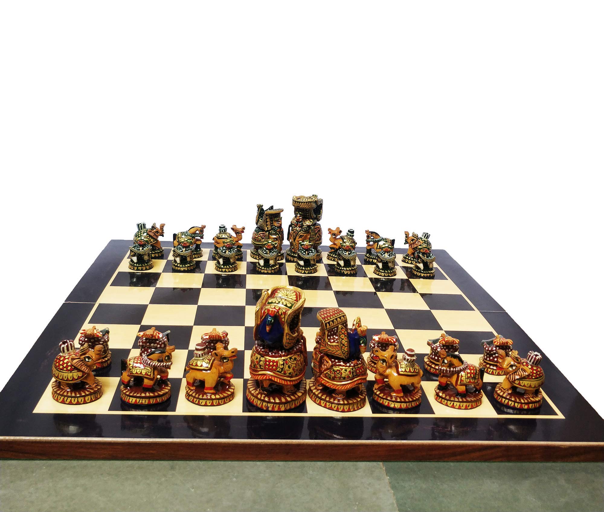 Buy Wooden Chess Set- Hand Painted Chess Set Elephant Theme Indian ...