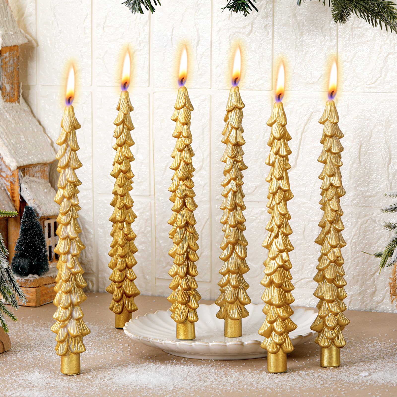 Amazon.com: MTLEE 6 Pcs Christmas Tree Shaped Taper Candles Unscented ...
