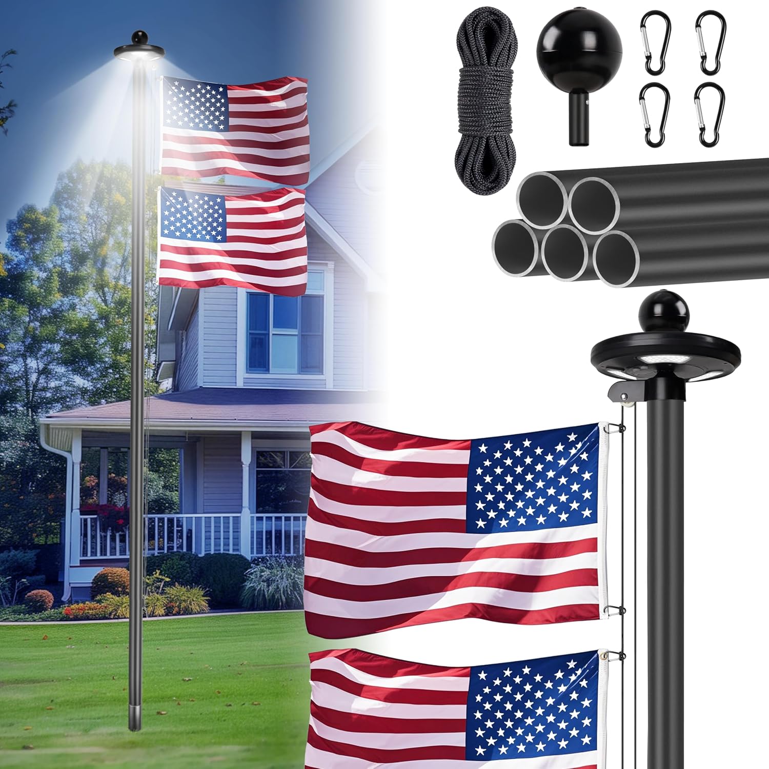Amazon.com : AirVows 【Thickened 11-Guage】 25FT Heavy Duty Flag Pole ...