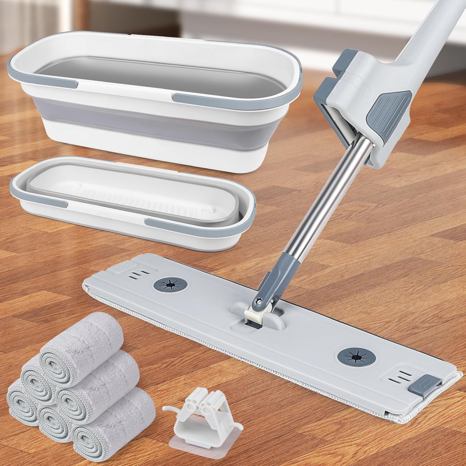 Mounay flat Mop and Bucket with Wringer Set, Hands Free washing Flat ...