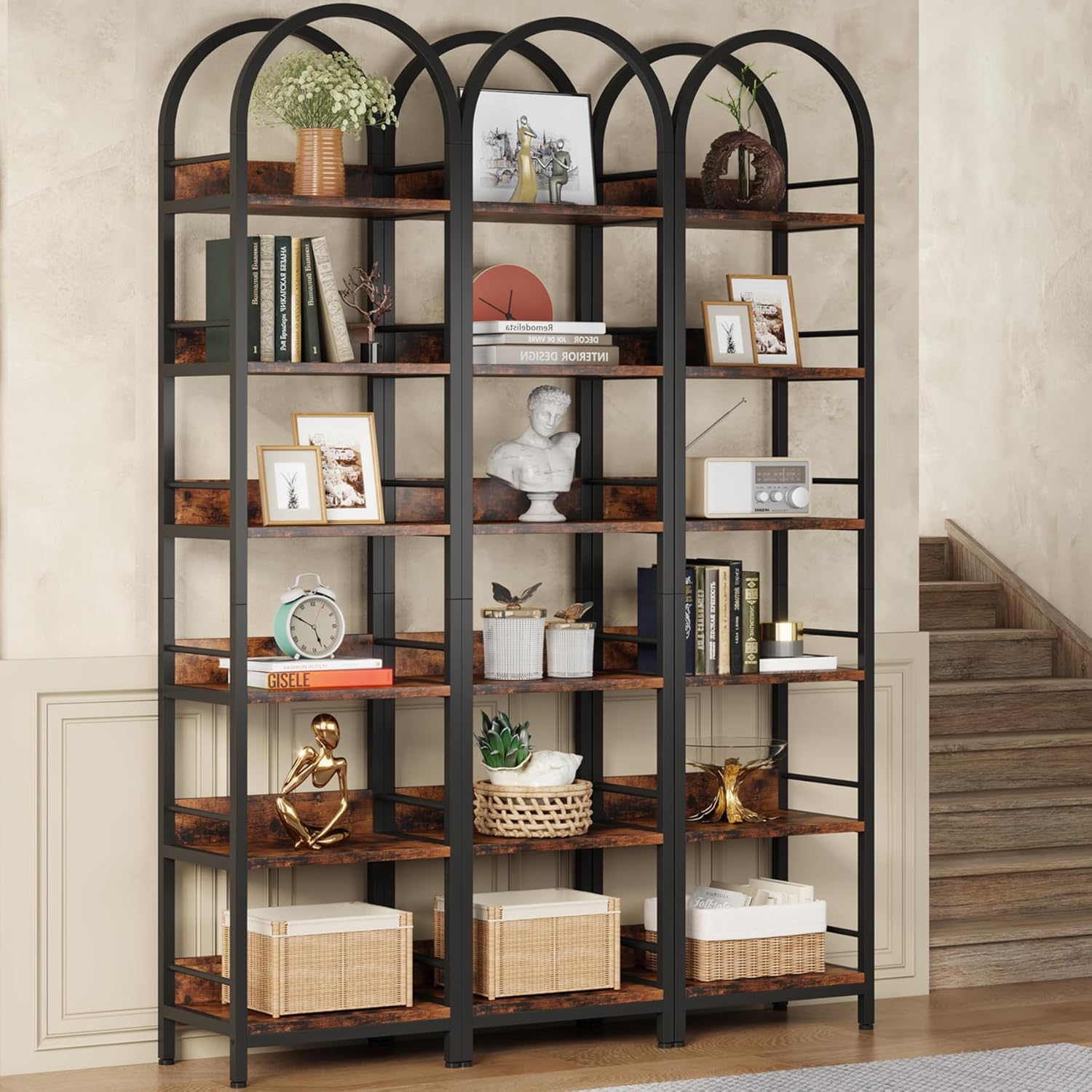 Tribesigns 6-Tier Open Bookshelf, 200cm Tall Arched Bookcase Narrow ...