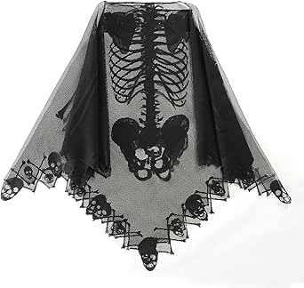 Amazon.com: Halloween Costumes for Women Skeleton Poncho Cape Lace Day ...