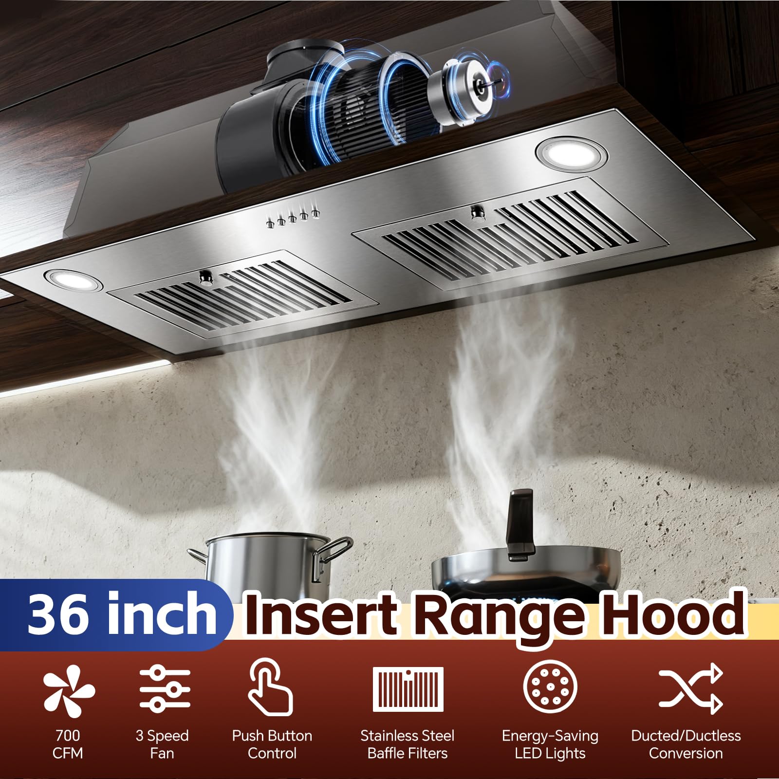 Snapklik.com : Range Hood Insert 36 Inch, Stainless Steel Range Hood ...