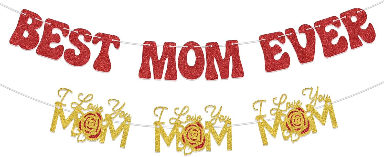 Amazon.com: I Love You Mom Banner Best Mom Ever Banner Happy Mother's ...