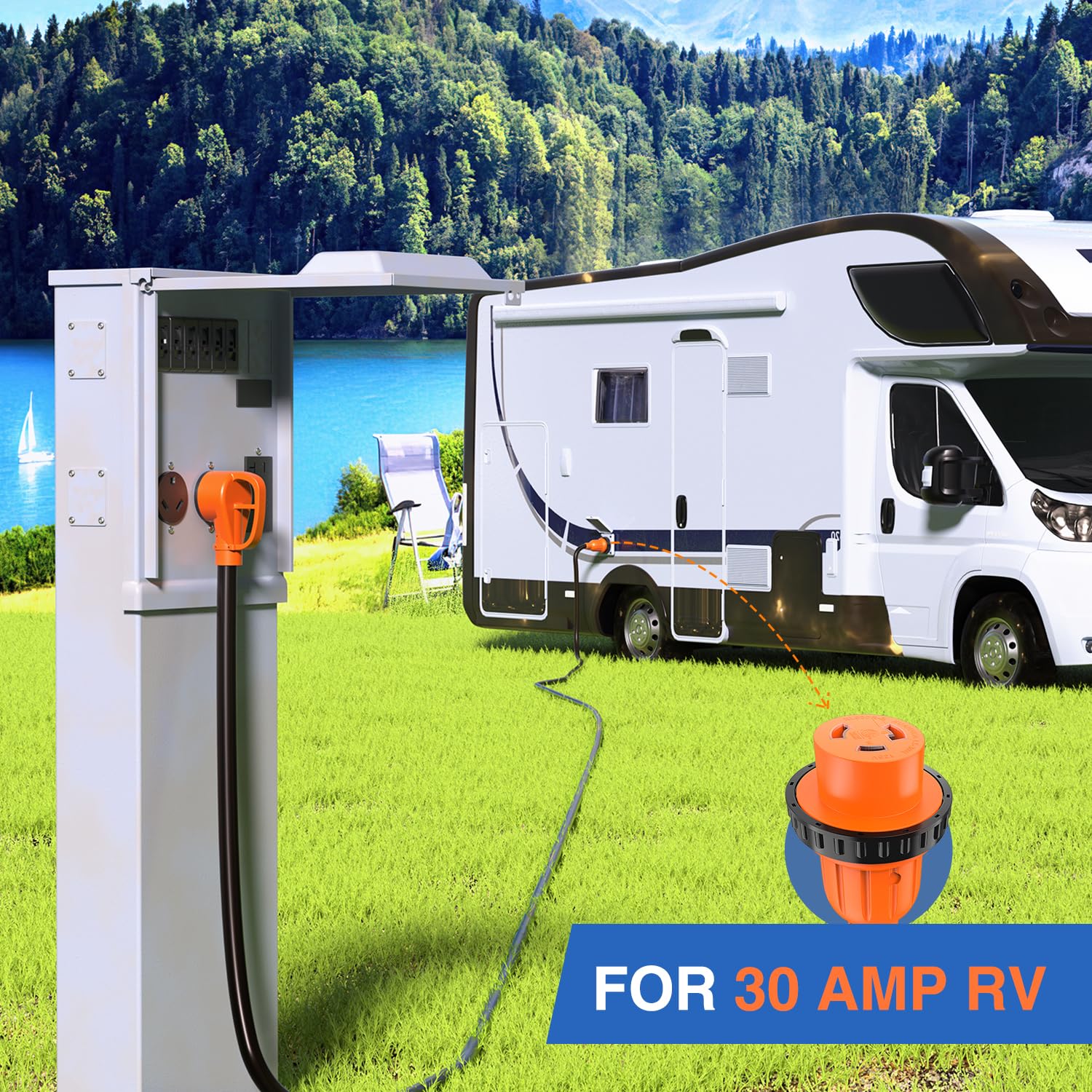 Snapklik.com : 30 Amp 25FT RV Locking Extension Cord 125V Heavy Duty 10 ...