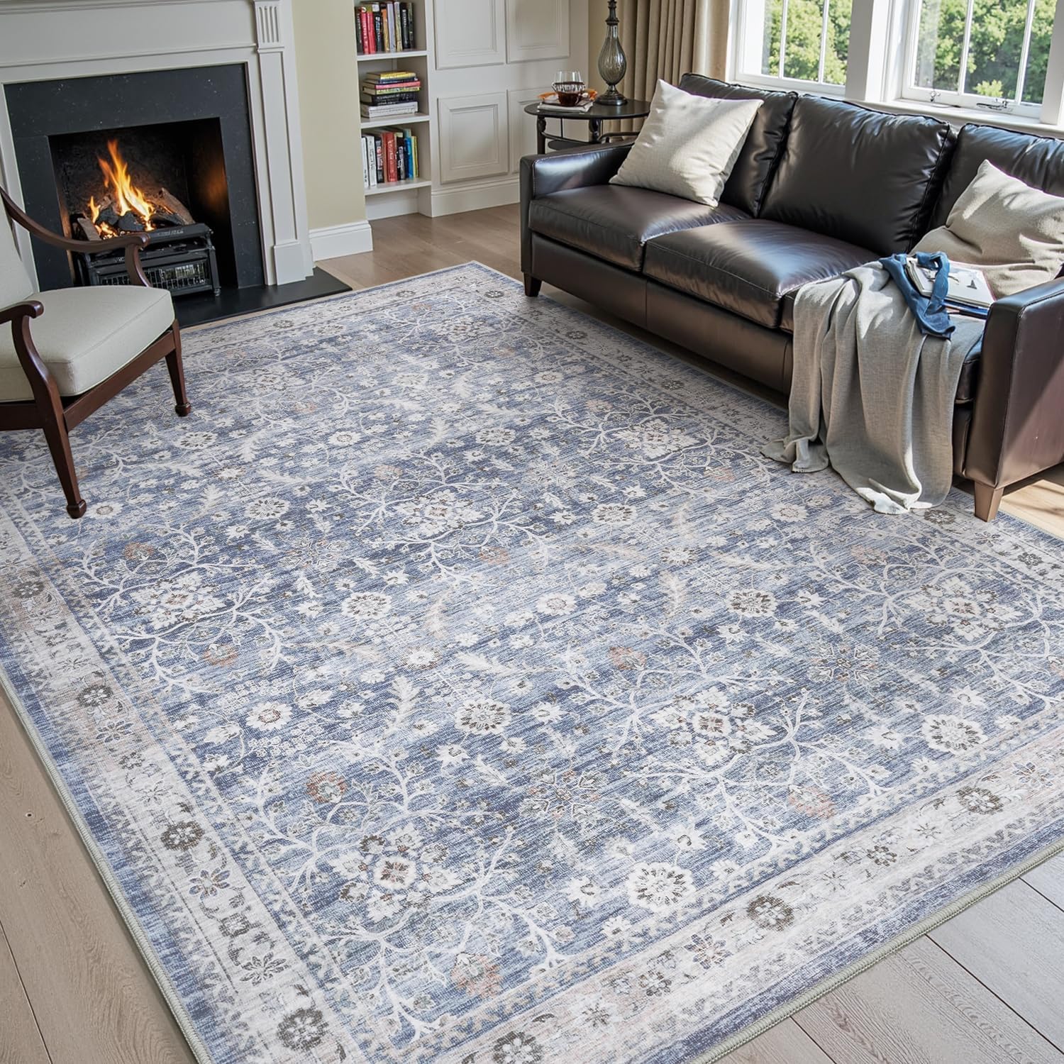 MontVoo-Soft Area Rug 5X7 Blue Rugs for Living Room-Vintage Distressed ...