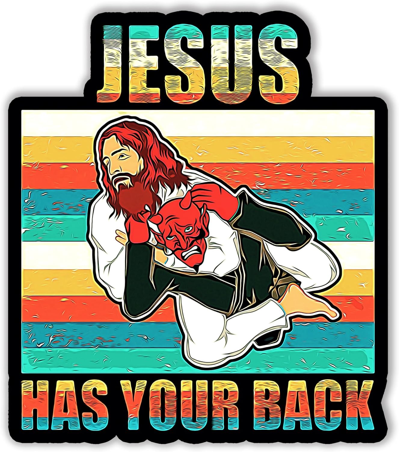 Amazon.com: Jesus Has Your Back Jiu Jitsu Retro Christian Jesus Faith ...