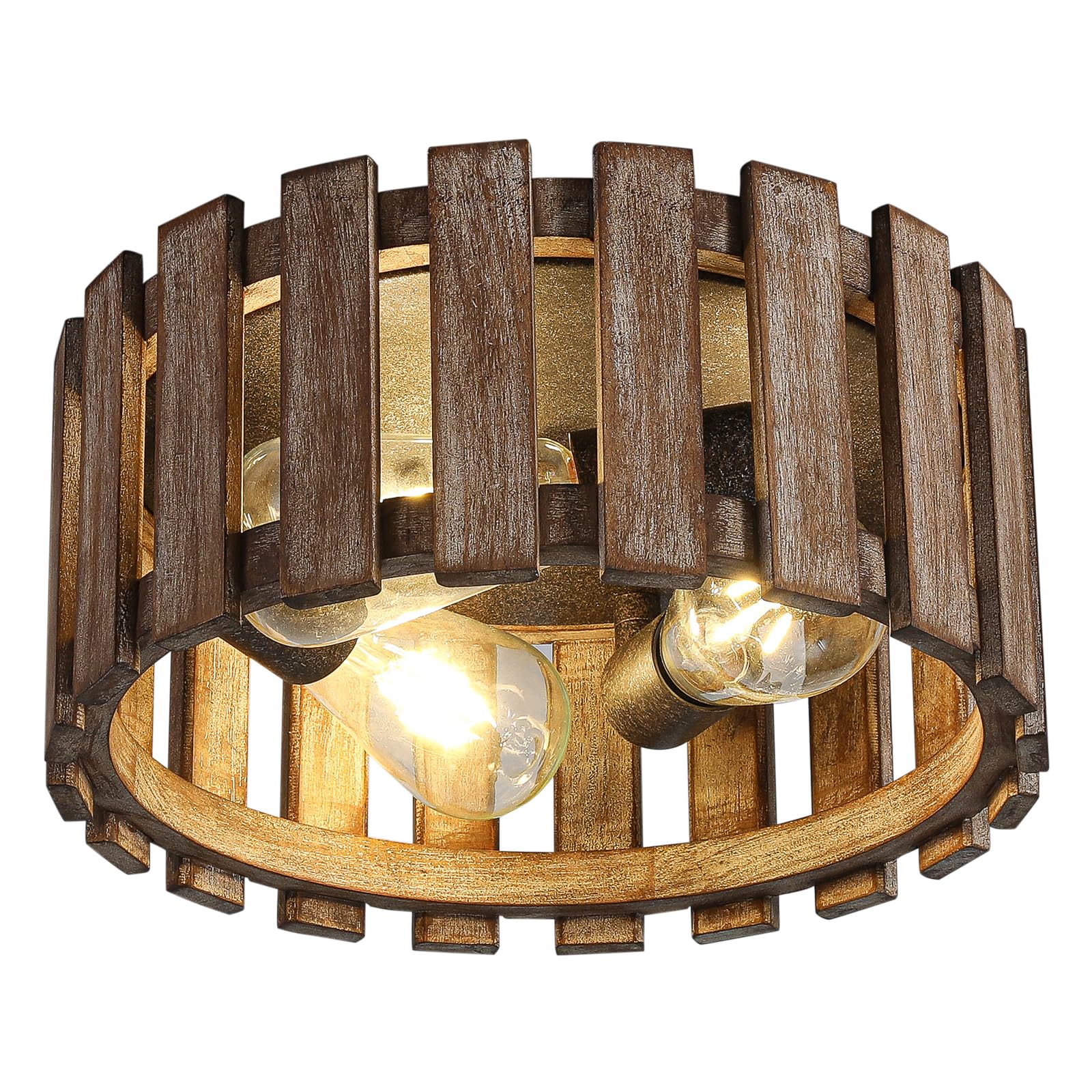 Farmhouse Flush Mount Ceiling Light, 12.2 Inch 3-Light Metal and Wood ...