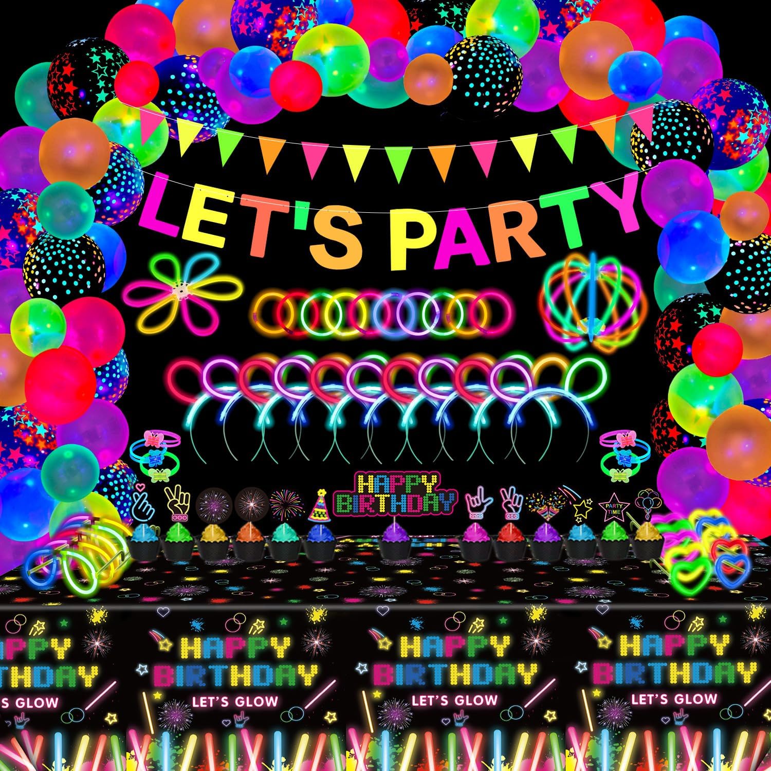 255 Pack Glow Neon Party Supplies Glow Sticks Party Decorations Black ...