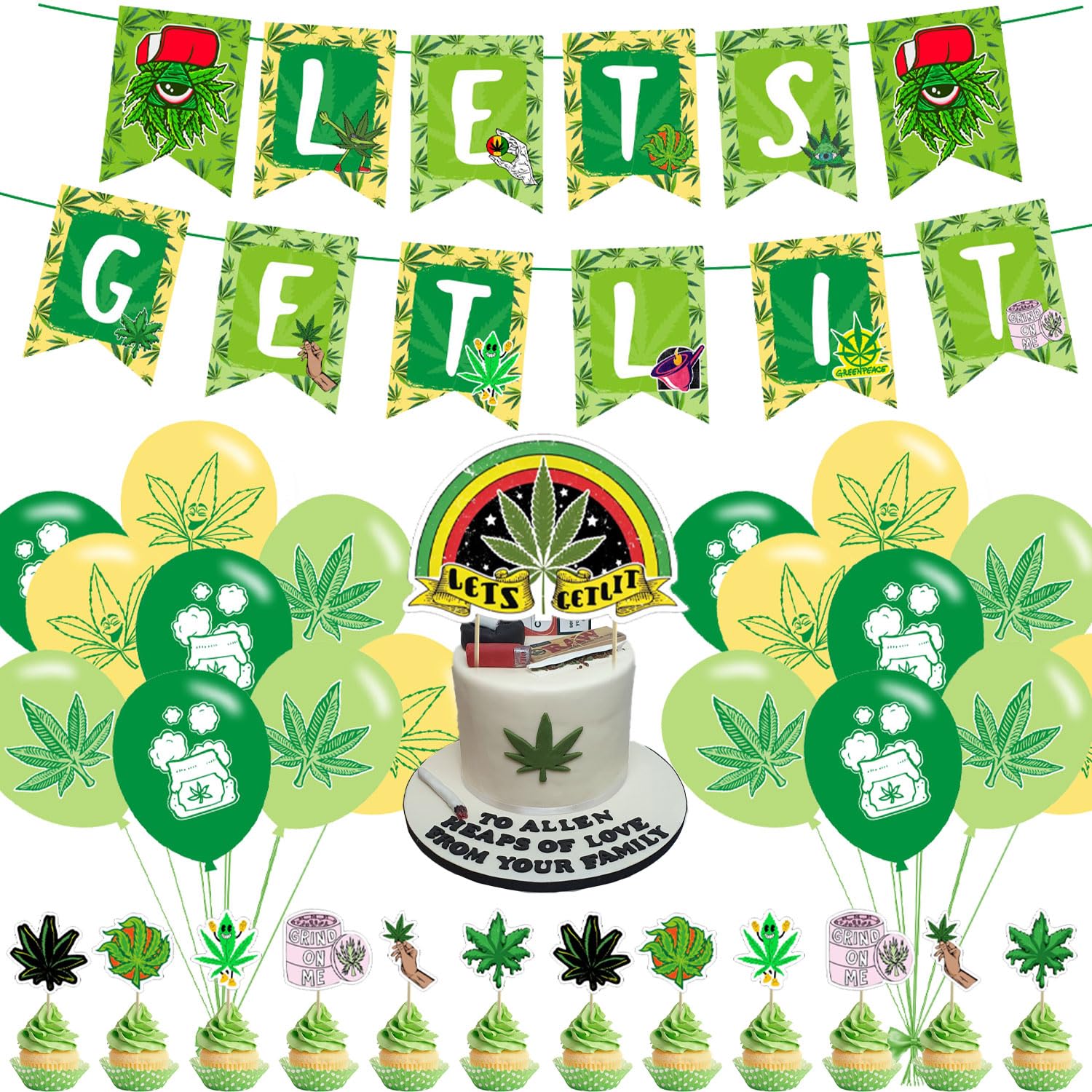 Amazon.com: 32 pcs 'lets get lit' Party decorations for Adults, Weed ...