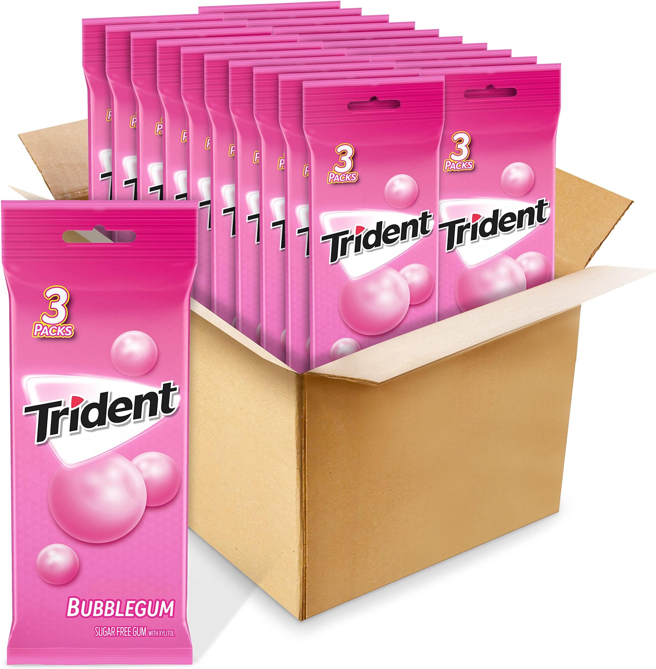 Amazon.com : Trident Mega Bubblegum Sugar Free Chewing Gum, 9 Packs of ...