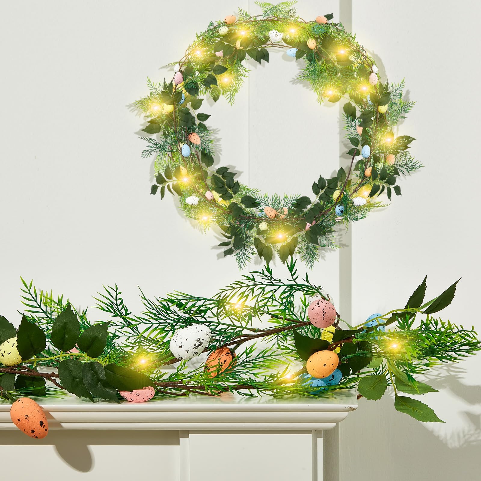 Blulu 2 Pack Easter Egg Garland Decorations 1.9 M Easter Foliage ...