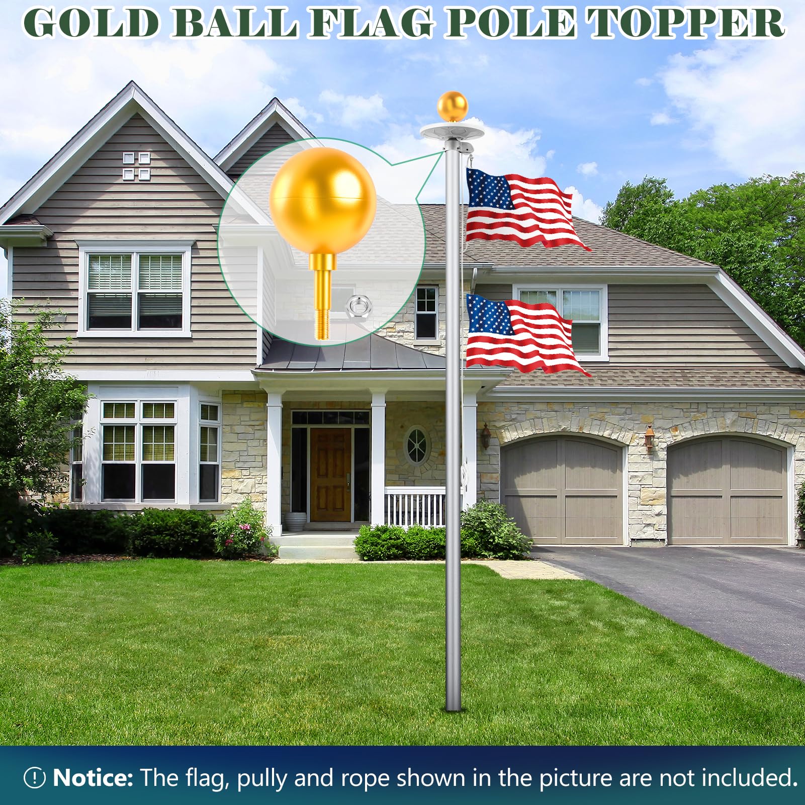 Snapklik.com : Golden Ball Flagpole Topper, 3" Ball Ornament For 20/25 ...