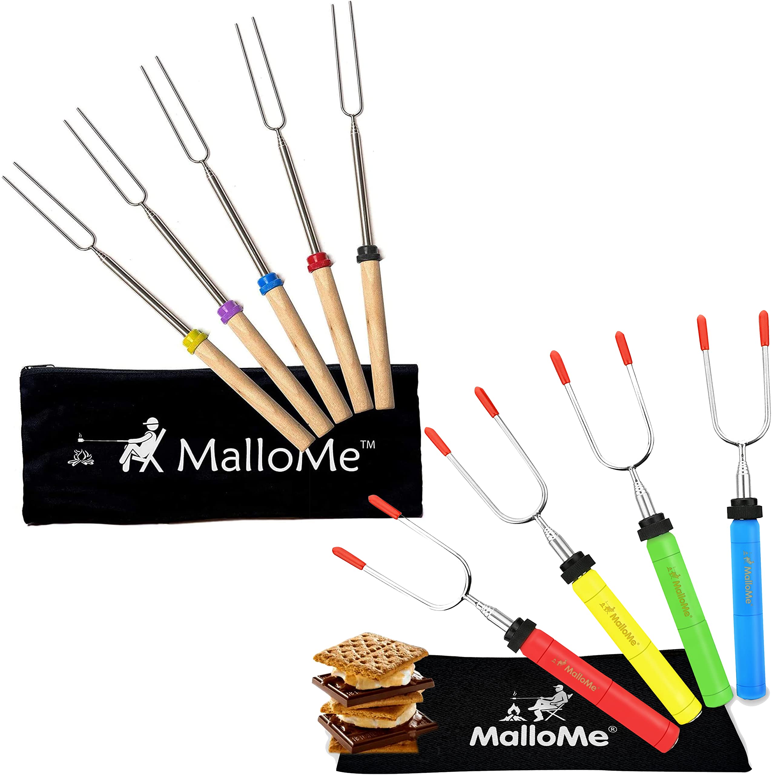 Amazon.com: MalloMe Marshmallow Roasting Sticks Smores Kit Bundle - 32 ...