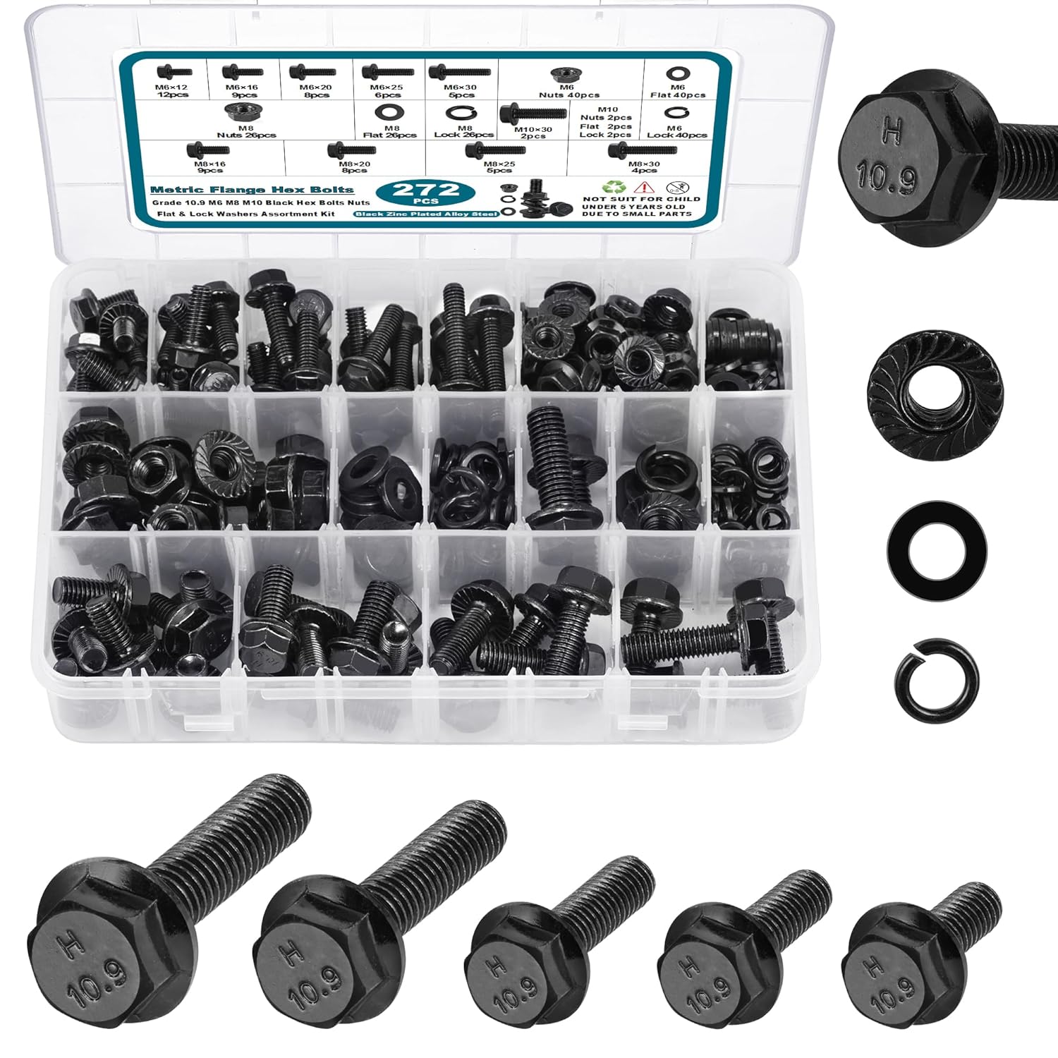 SATANTECH 272Pcs Flange Hex Bolts and Nuts Kit,M6 Bolt,M8 x1.25 Bolts ...