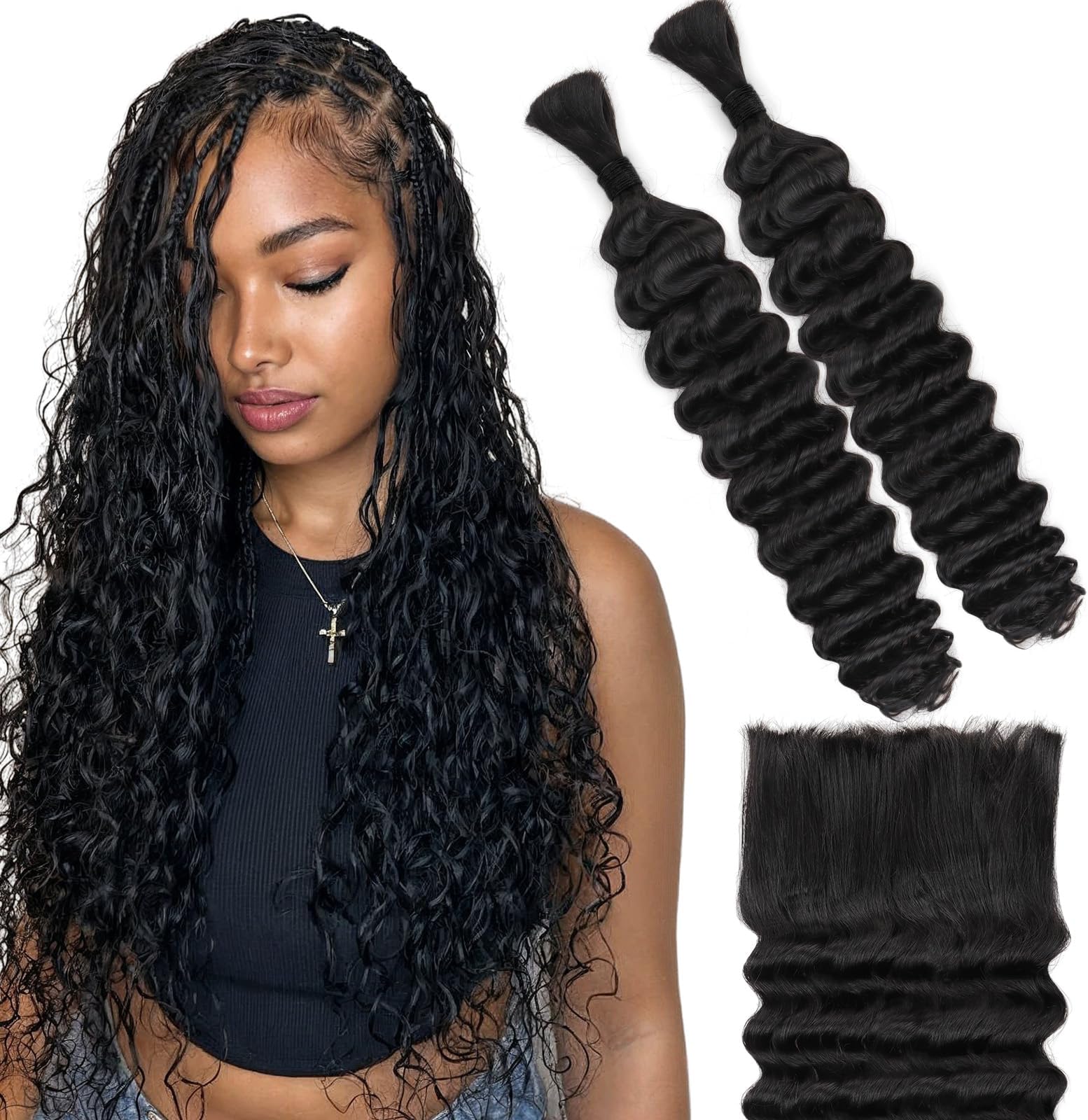 Amazon.com : Human Braiding Hair Deep Wave Human Hair Braiding Hair ...