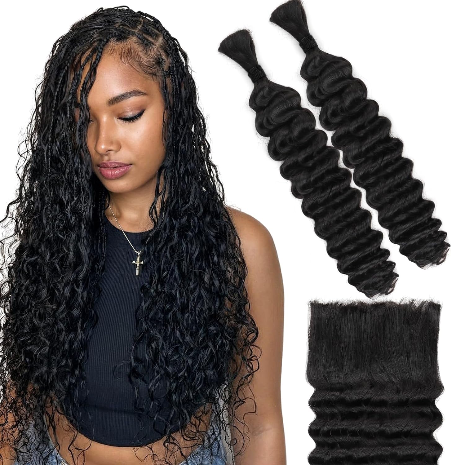 Amazon.com : flooyeer Human Braiding Hair Deep Wave Human Hair Braiding ...