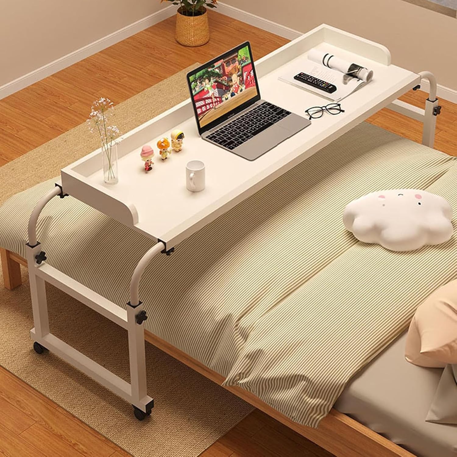 Black Mobility Table Over Bed - Height and Width Adjustable Rolling ...