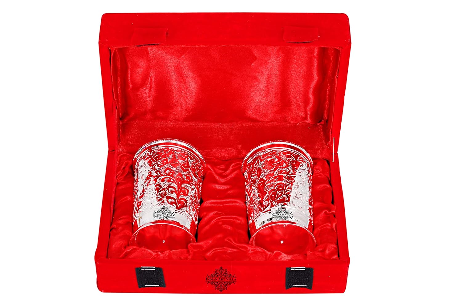 Buy INDIAN ART VILLA Engraved Flower Design Silver Plated Set of 2 ...