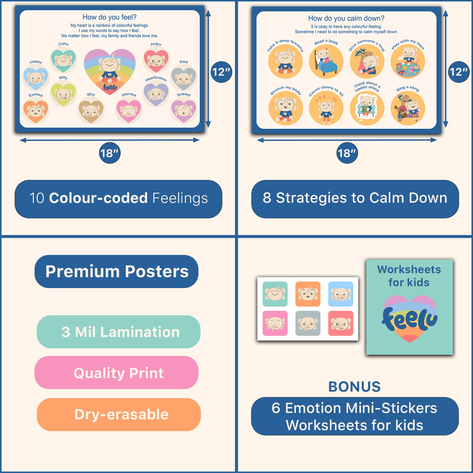 Buy Feelu Colour-coded Feelings Chart & Calming Poster For Kids ...