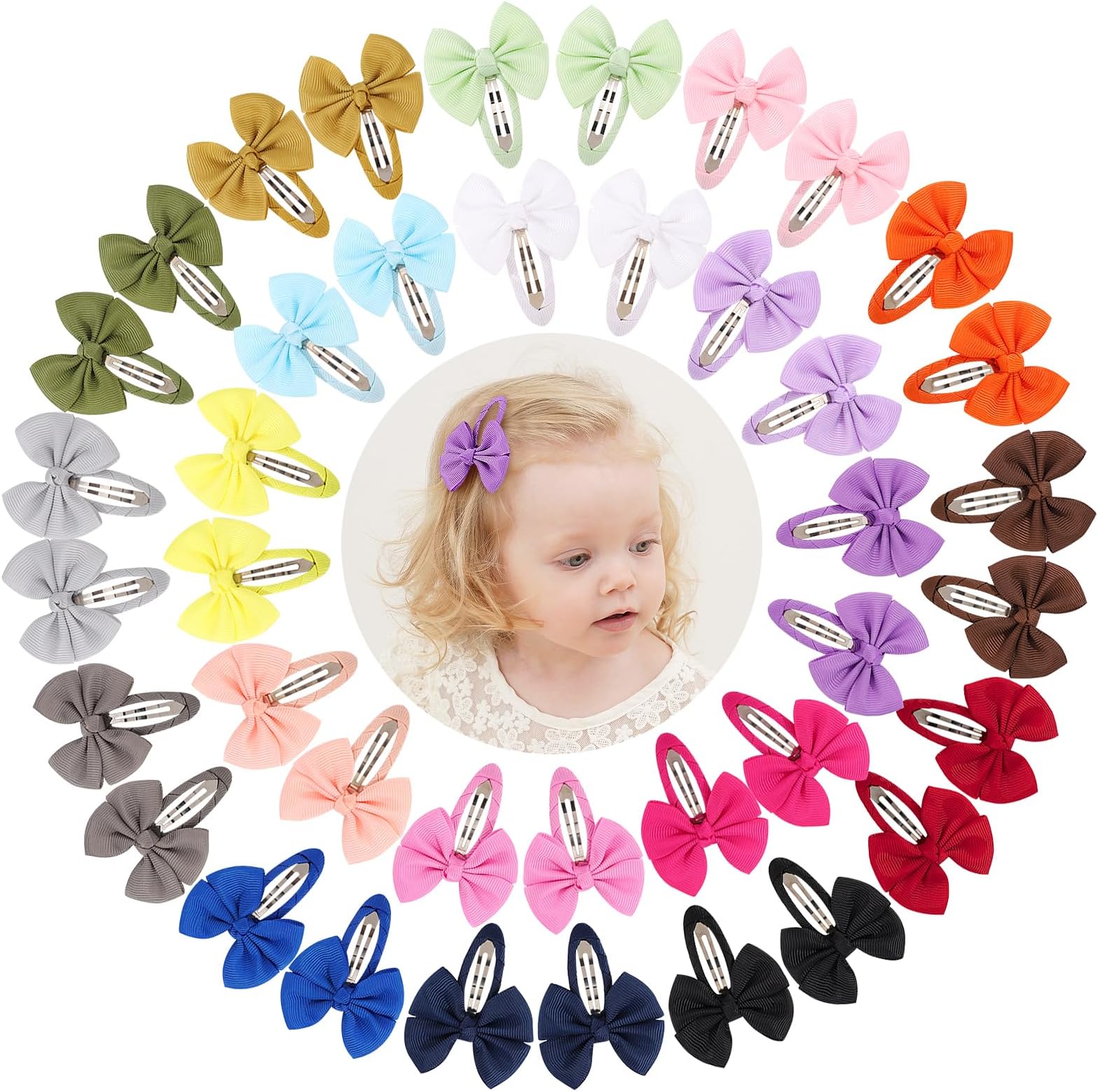 Amazon.com: 40PCS Snap Hair Bows Clips with Grosgrain Ribbon for Girls ...